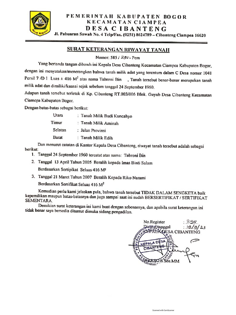 Surat Keterangan Riwayat Tanah | PDF