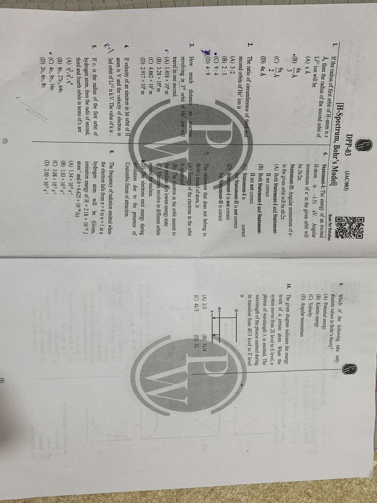 Class 11th bohrs model dpp | PDF