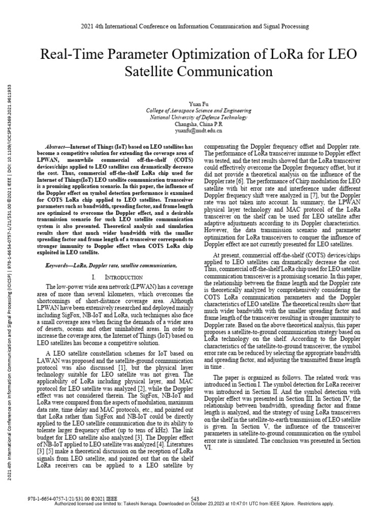 3 Real-Time - Parameter - Optimization - of - LoRa - For - LEO - Satellite - Communication ...