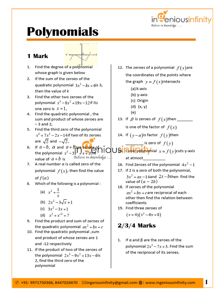 Polynomials | PDF | Polynomial | Zero Of A Function
