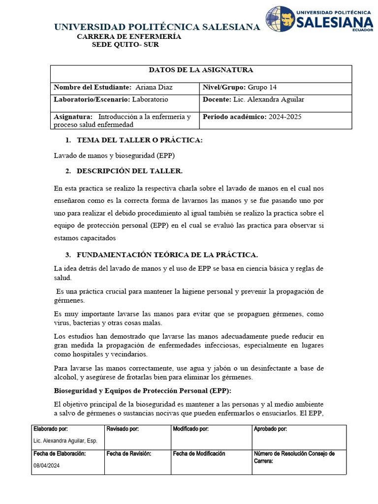 Informe Lavado de Manos y Bioseguridad (EPP) | Descargar gratis PDF ...