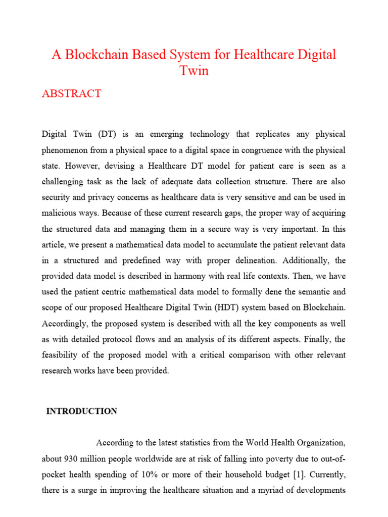 A Blockchain Based System For Healthcare Digital Twin Download Free Pdf Internet Protocols