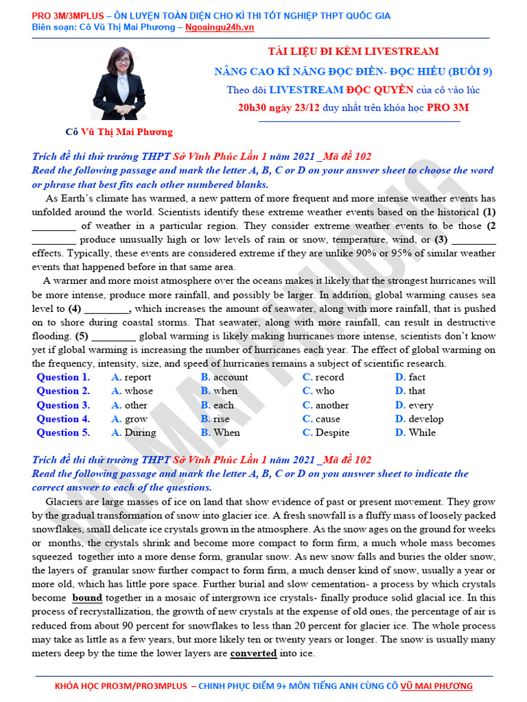 Ren Luyen Cac Cau Hoi Doc Dien Doc Hieu Buoi 9 | PDF | Glacier | Snow