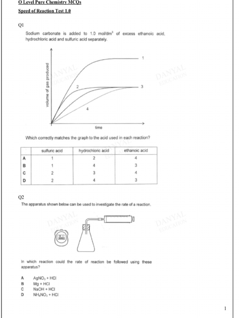 Speed of Reaction Worksheet 1 | PDF