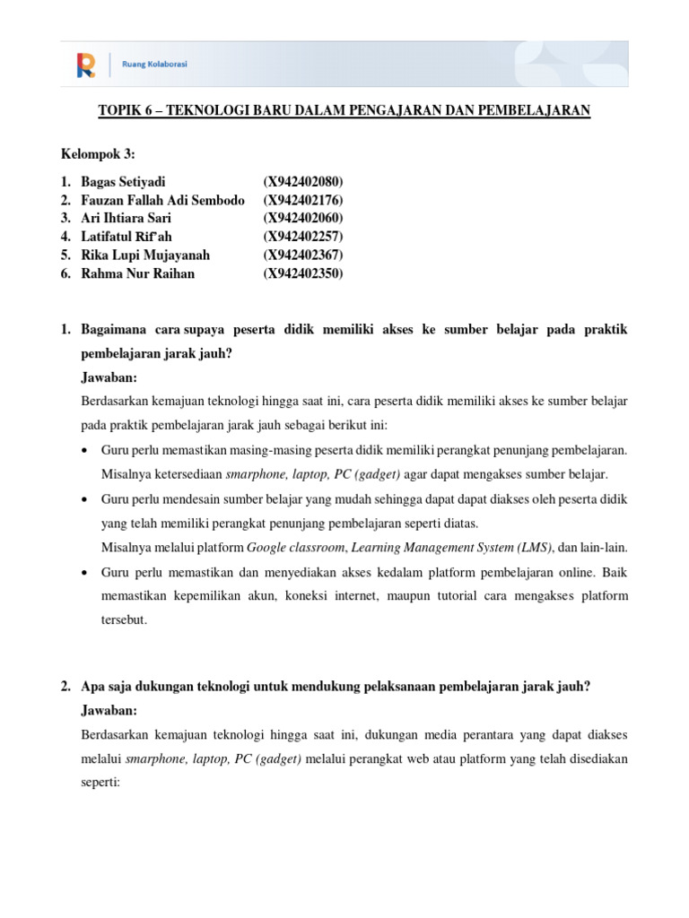 Topik 6 Ruang Kolaborasi TBPP Kelompok 3 | PDF