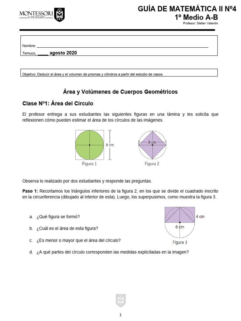 1°M MATEMÁTICA II Guía Áreas y Volumenes de Cuerpos Geometricos | PDF | Euclides | Matemáticas
