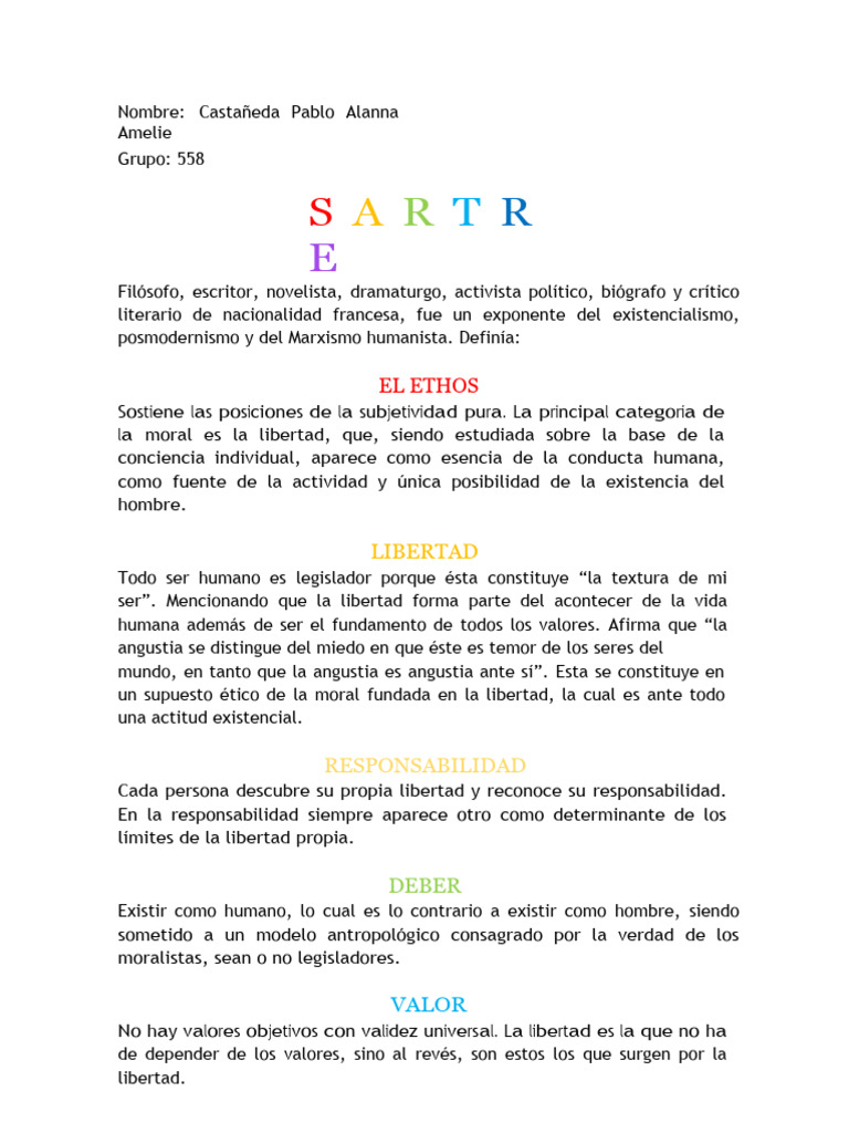 Sartre-Castañeda Pablo Alanna Amelie | PDF | Existencialismo | Libertad