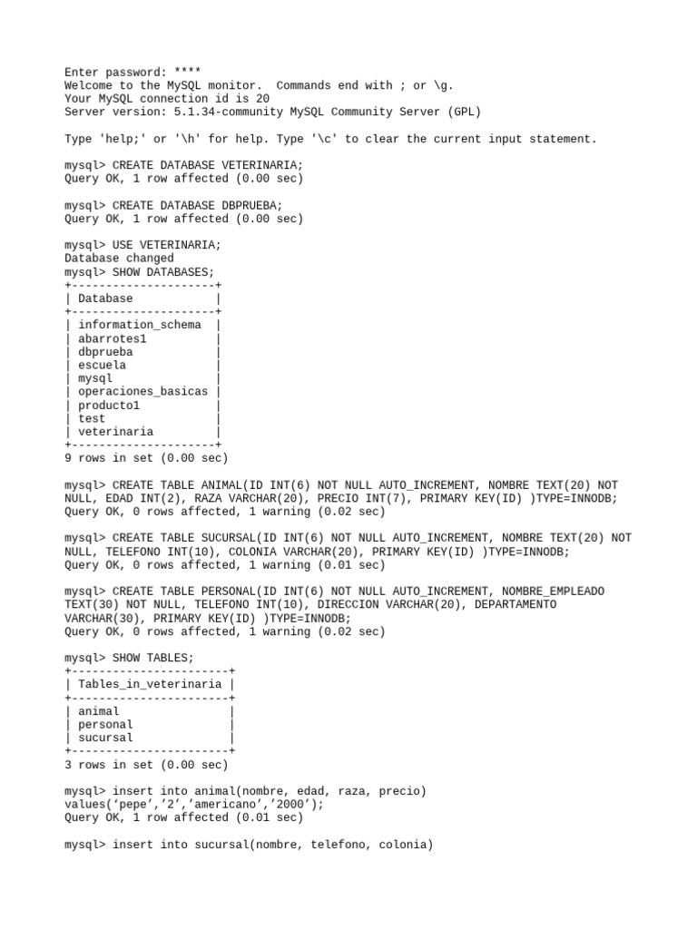 Veterinaria Bdprueba | PDF | My Sql | Databases