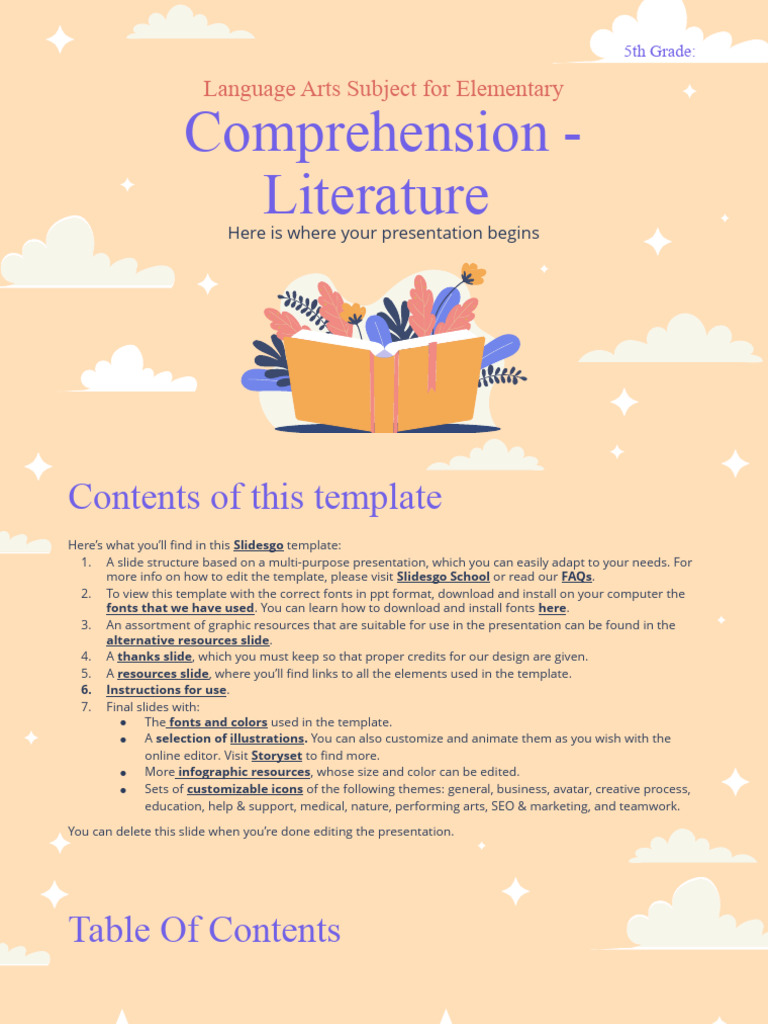 Language Arts Subject For Elementary 5th Grade Comprehension Literature ...