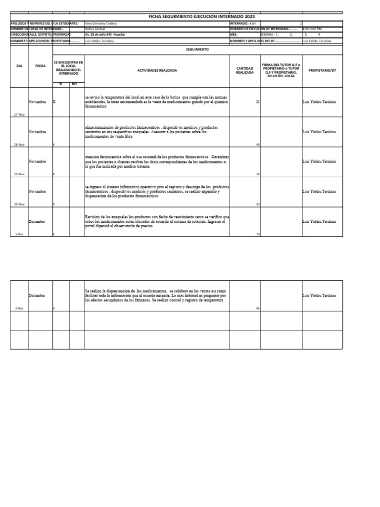 Ficha de Seguimiento Noviembre 04 | PDF | Farmacia | Medicamentos con ...