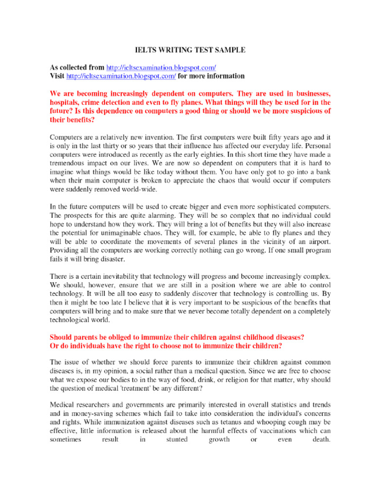 Ielts Writing Test Samples | PDF