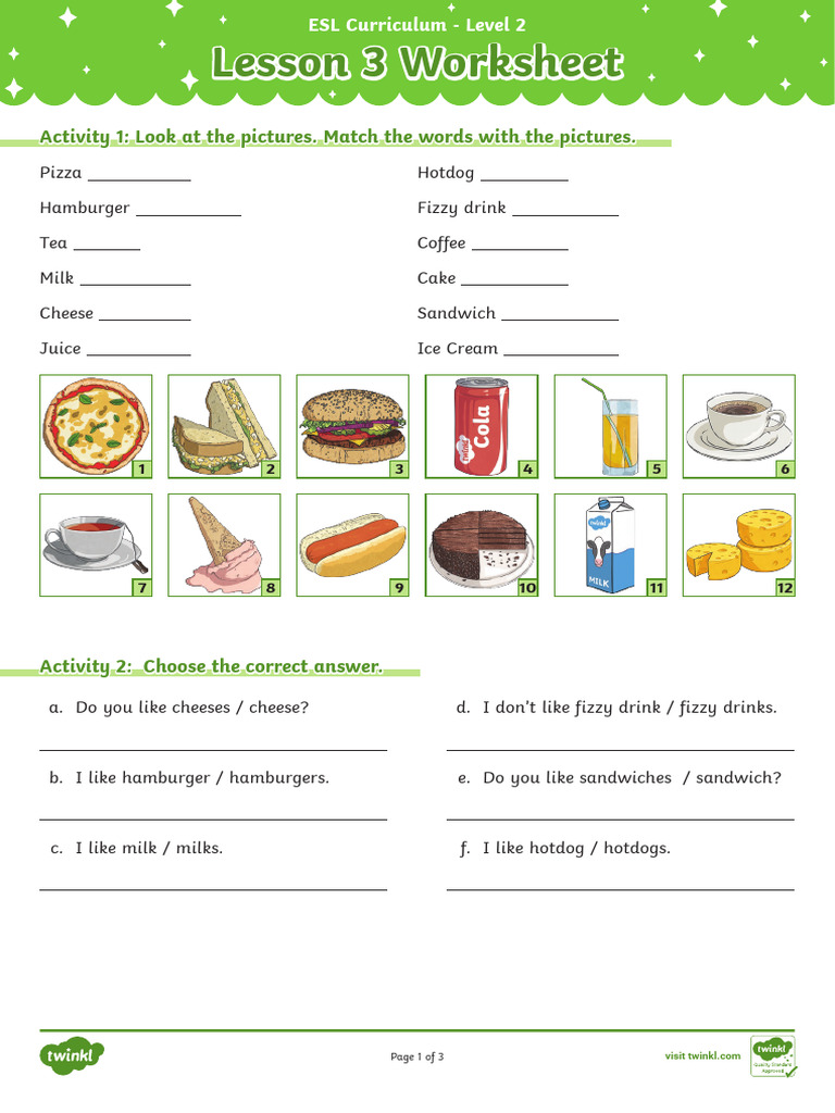 T 1680091348 Esl Curriculum For Beginners Level 2 Lesson 3 Worksheet ...