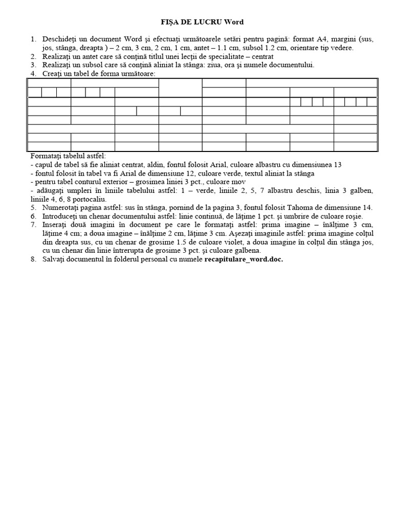 Fisa de Lucru Word | PDF