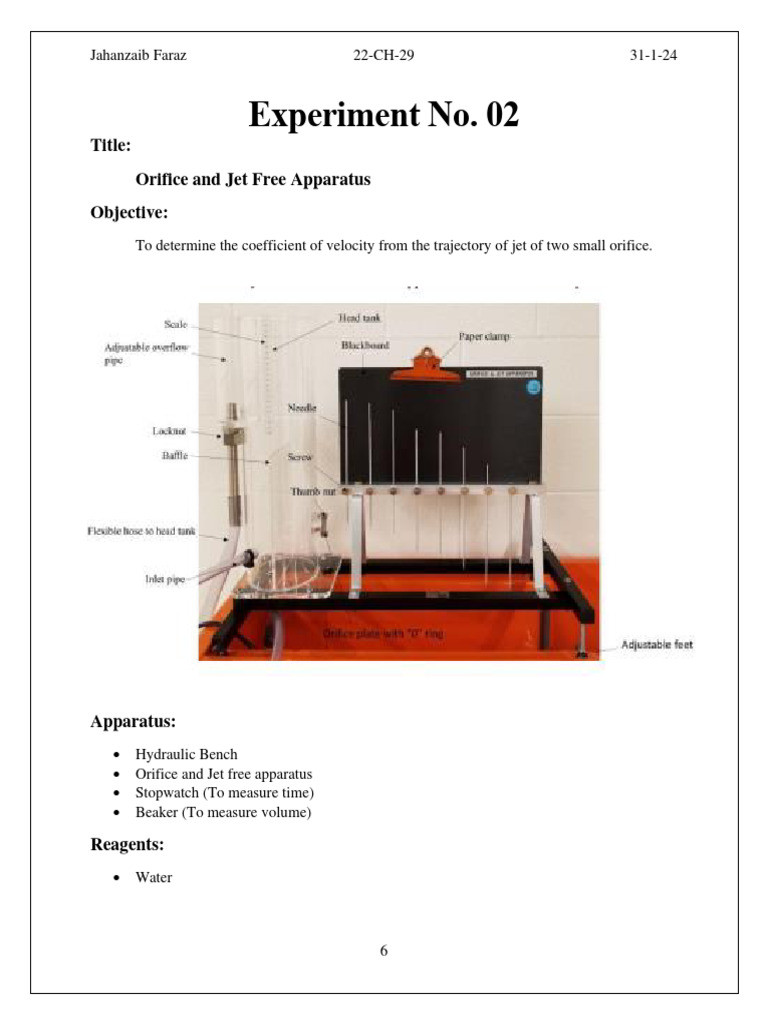 Coefficient of Velocity from Orifice Jet | PDF | Fluid Dynamics | Fluid ...