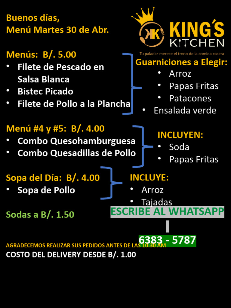 Formato Menu Kings Kitchen | Descargar gratis PDF | filete | Cocina europea