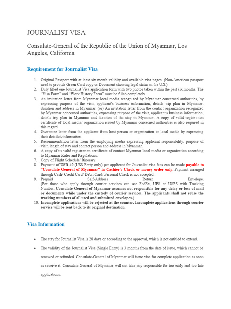 Journalist Visa | PDF | Visa Inc. | United States Postal Service