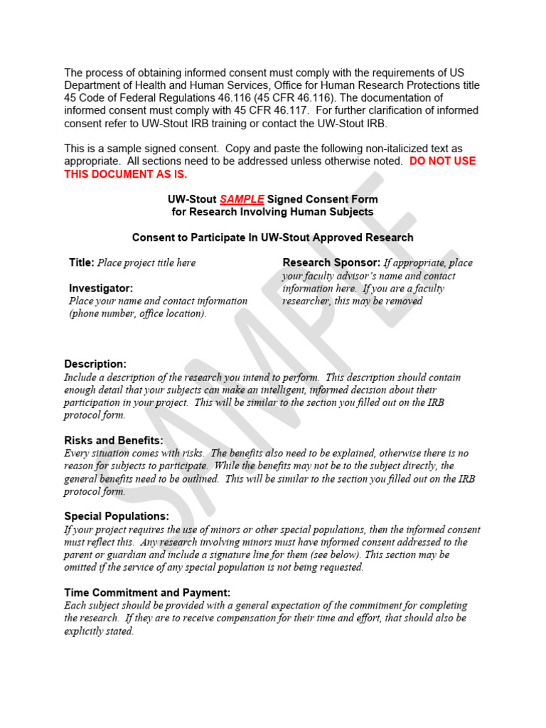 Sample Signed Consent Form Template | PDF | Institutional Review Board ...
