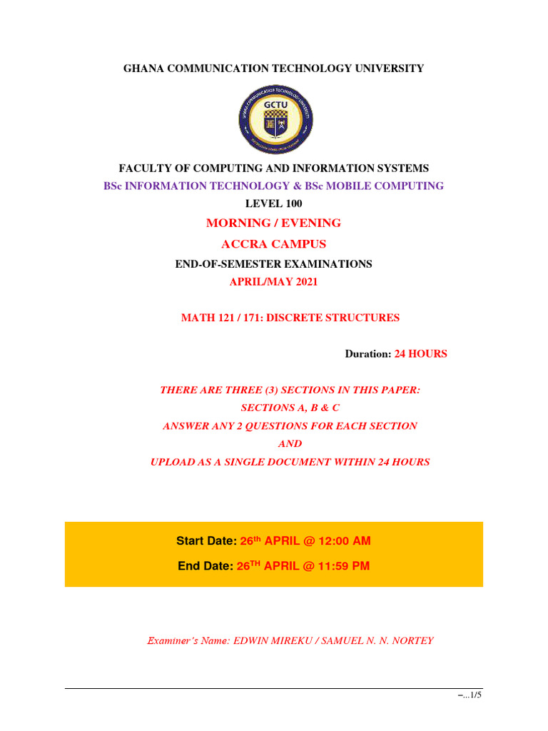1st Semester End of Sem Exams For Discrete Structures April 2021 | PDF ...