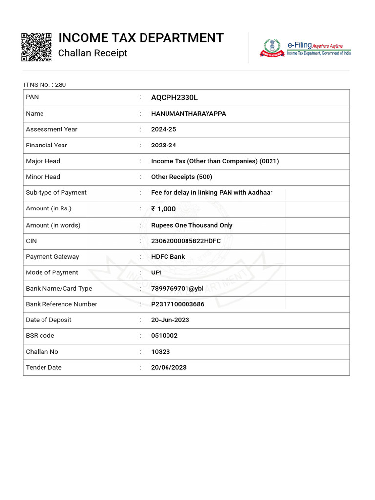 23062000085822HDFC ChallanReceipt | PDF | Taxes | Payments
