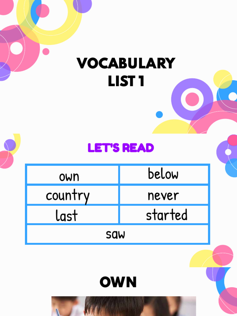 Vocabulary List for Reading Practice | PDF