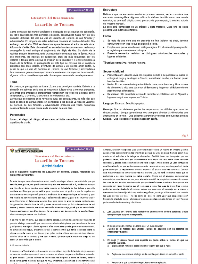 3º_lección-10_lazarillo-de-tormes | PDF | Novelas