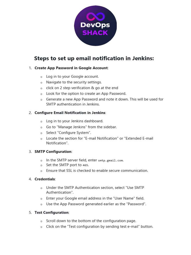 Steps To Set Up Email Notification In Jenkins Pdf Password Email
