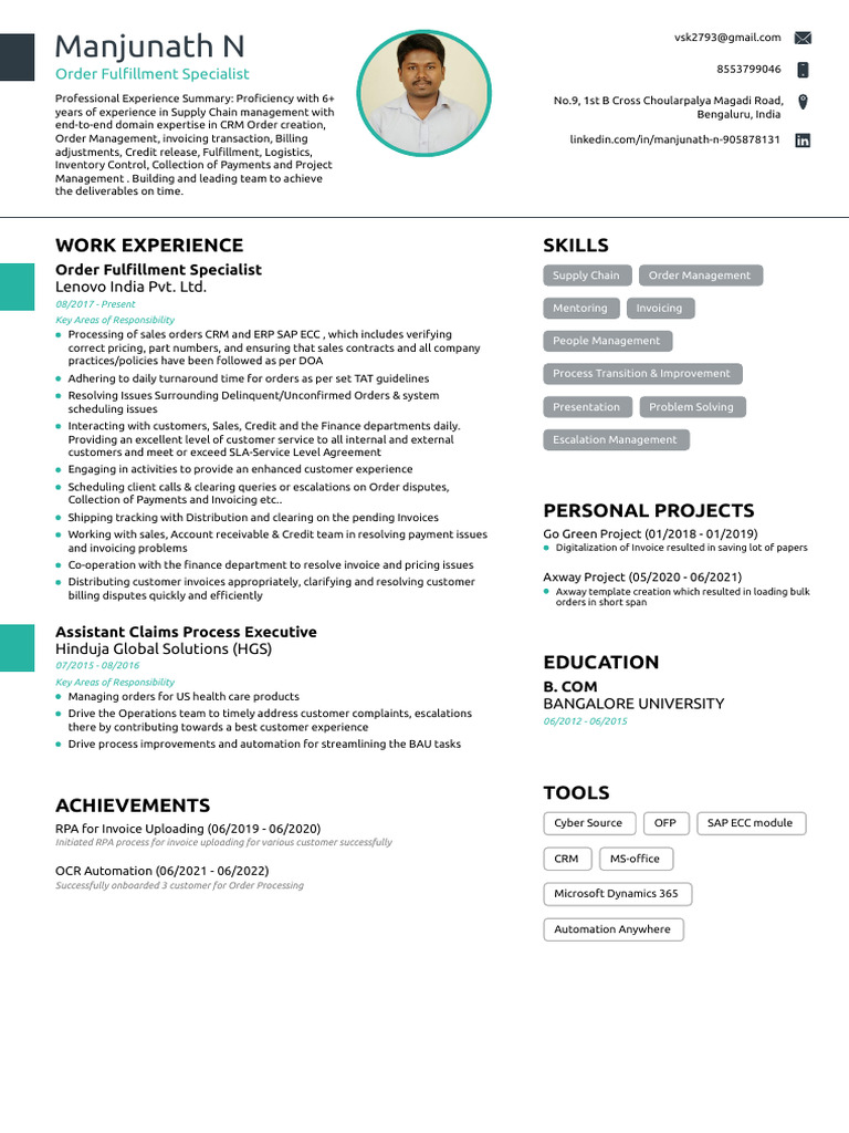 Manjunath's Resume | PDF | Customer Relationship Management | Invoice