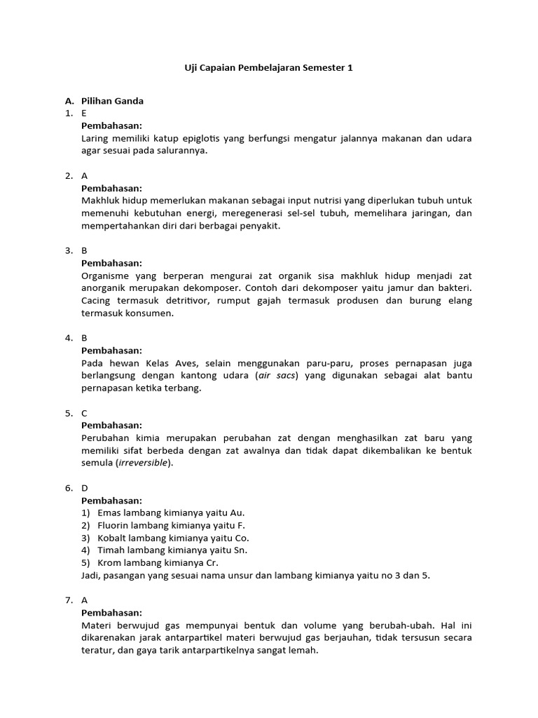 Uji Capaian Pembelajaran Semester 1 Rumpun Kesehatan | PDF