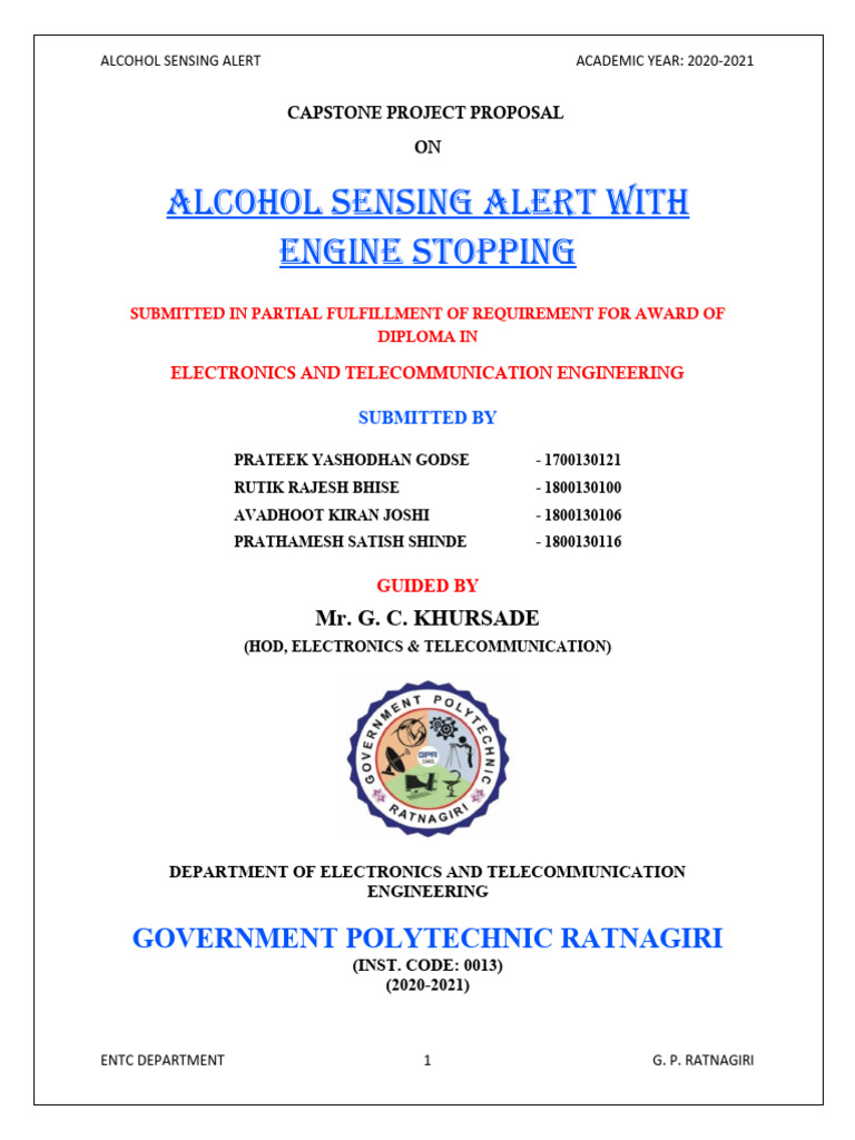 Project Report On Alcohol Sensing Alert With Engine Stopping | Download ...