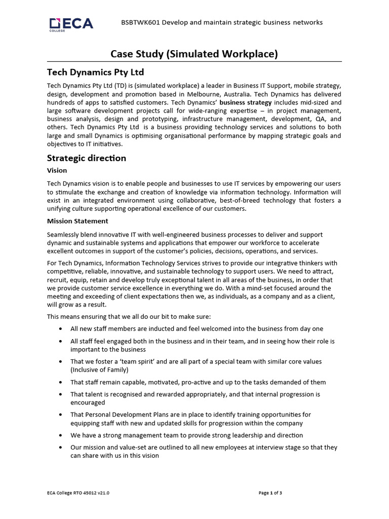 BSBTWK601 - Assessment Task 2 - Case Study - Tech Dynamics v21.2 | PDF ...