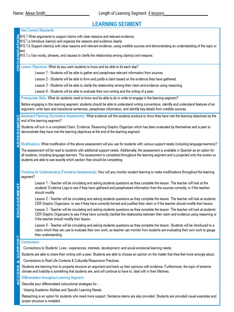 Alexa Smith Edtpa Literacy Learning Segment | PDF | Educational ...