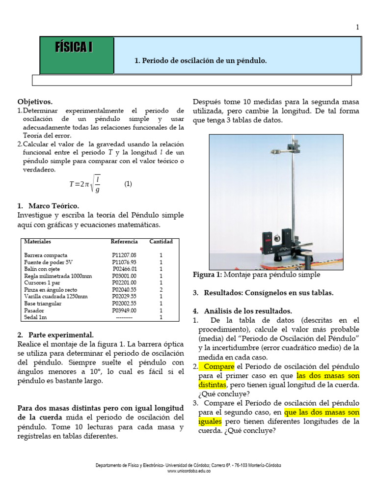 Pendulo Simple para Taller de Laboratorio Variando La Longitud | PDF | Péndulo | Oscilación