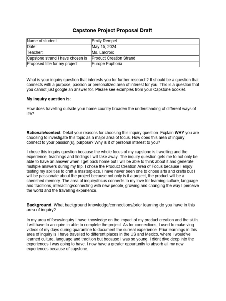 Capstone Good Proposal | PDF | Inquiry | Scrapbooking