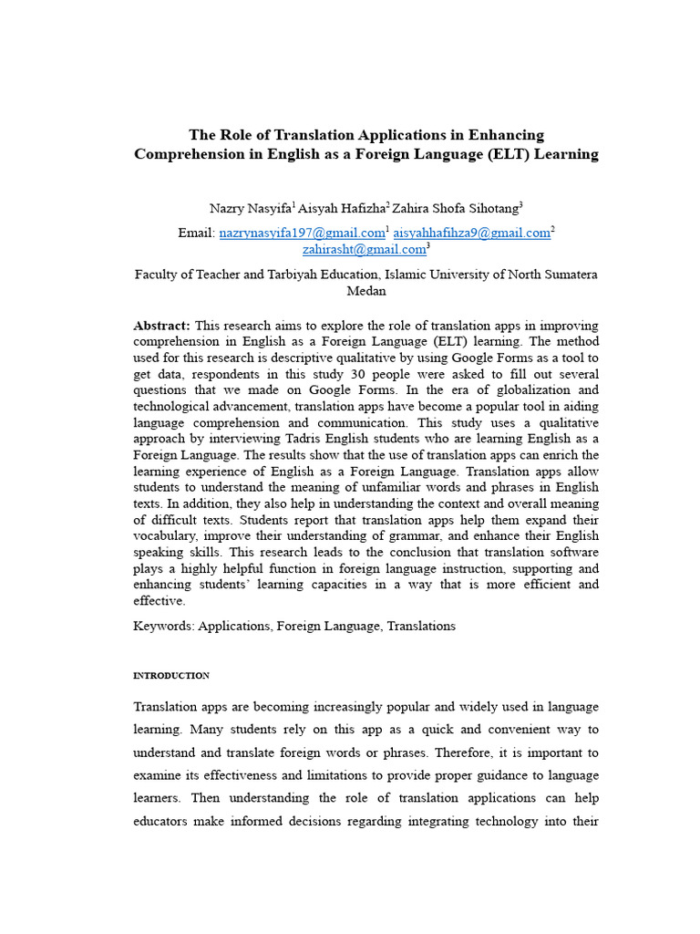 Translation Apps in ELT Learning Benefits | PDF | Translations | Learning
