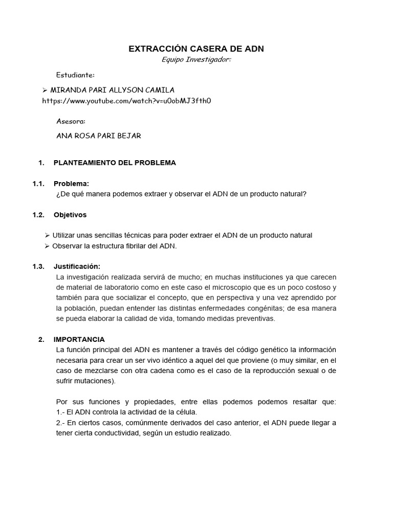 Extracción Casera de Adn | PDF | Adn | Biología Celular)