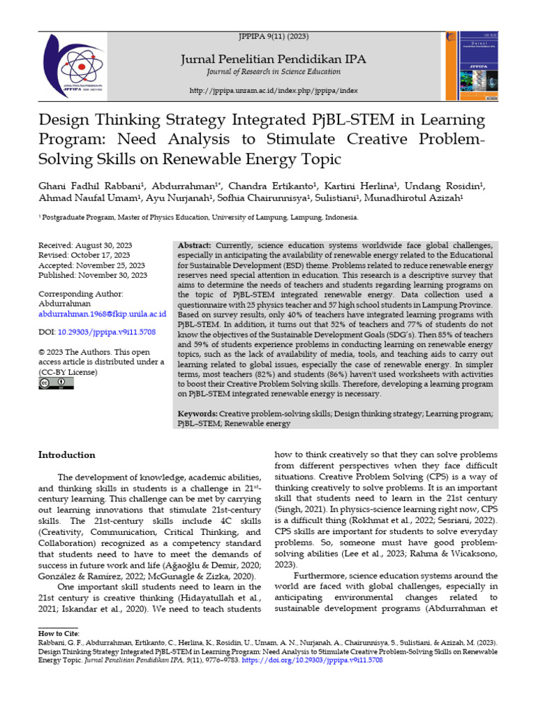 Design Thinking Strategy Integrated PjBL-STEM in Learning | PDF ...