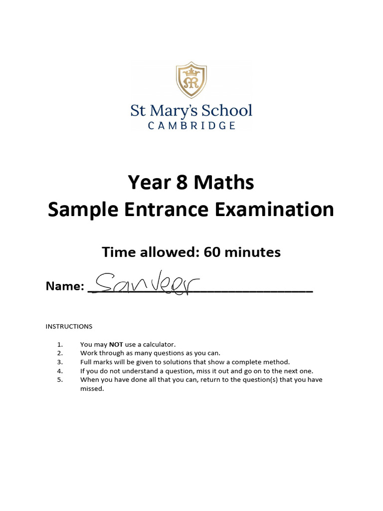 Mathematics End of Year Test | PDF | Mathematics