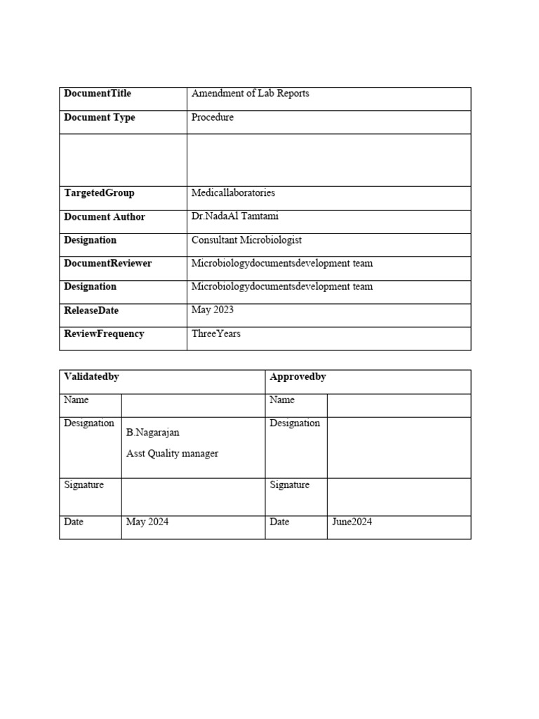 Amended Report Procedures for Labs | PDF | Medical Laboratory | Medical ...