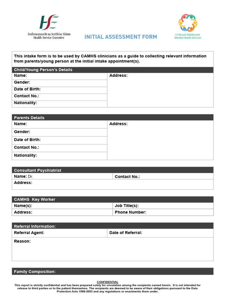 Initial Assessment Form (2) | PDF | Confidentiality | Psychology