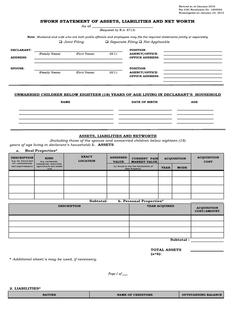 BLANK SALN-Form | PDF | Net Worth | Money