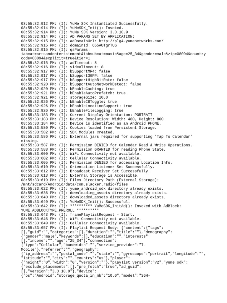 Yumesdk Log | PDF | Android (Operating System) | Computing