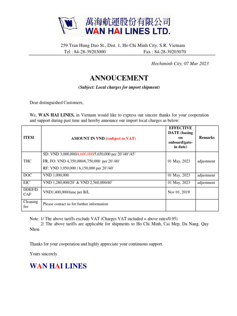 Import Charges Announcement for Vietnam | PDF | Technology & Engineering