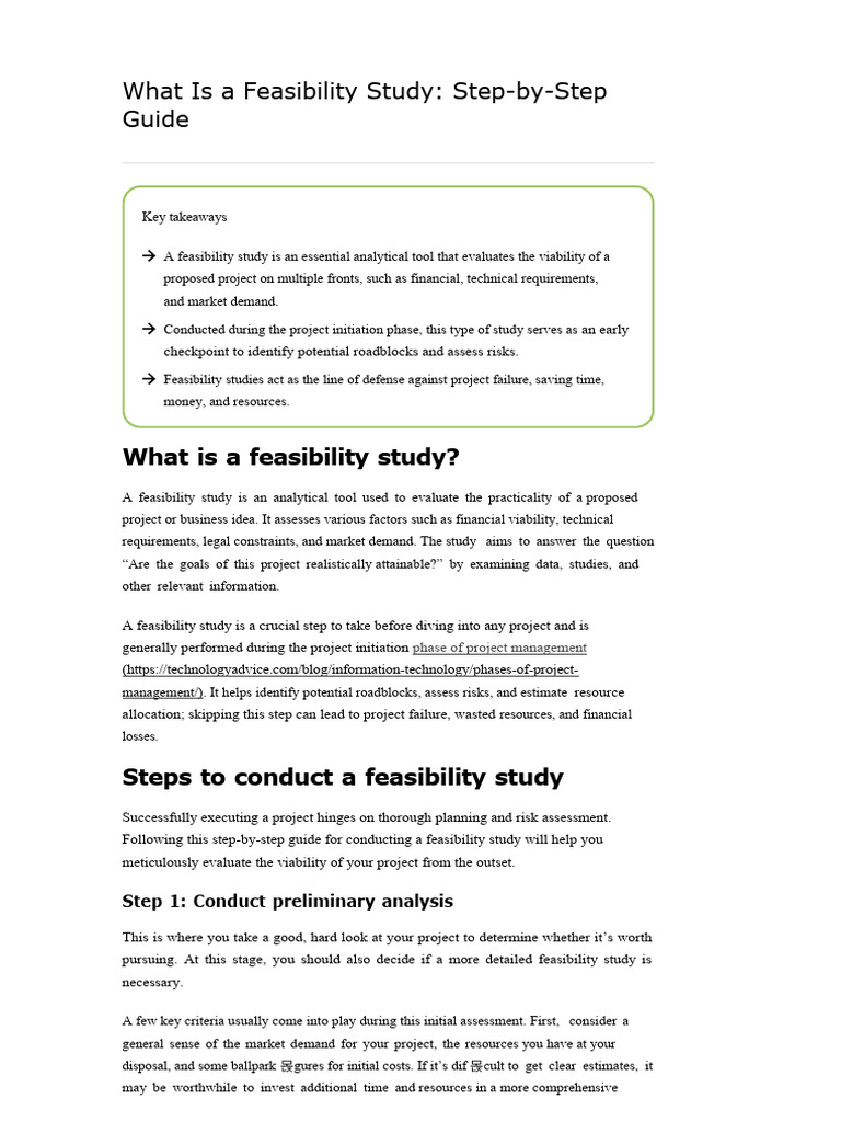 Feasibility Study: Step-by-Step Guide | PDF | Feasibility Study | Risk ...