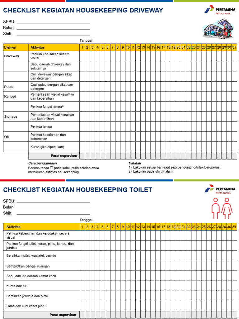 Checklist Housekeeping SPBU Lengkap | PDF | Griya & Taman | Seni