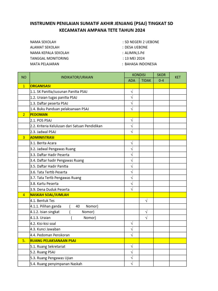 Lembar Monitoring PSAJ SD 2024 | PDF