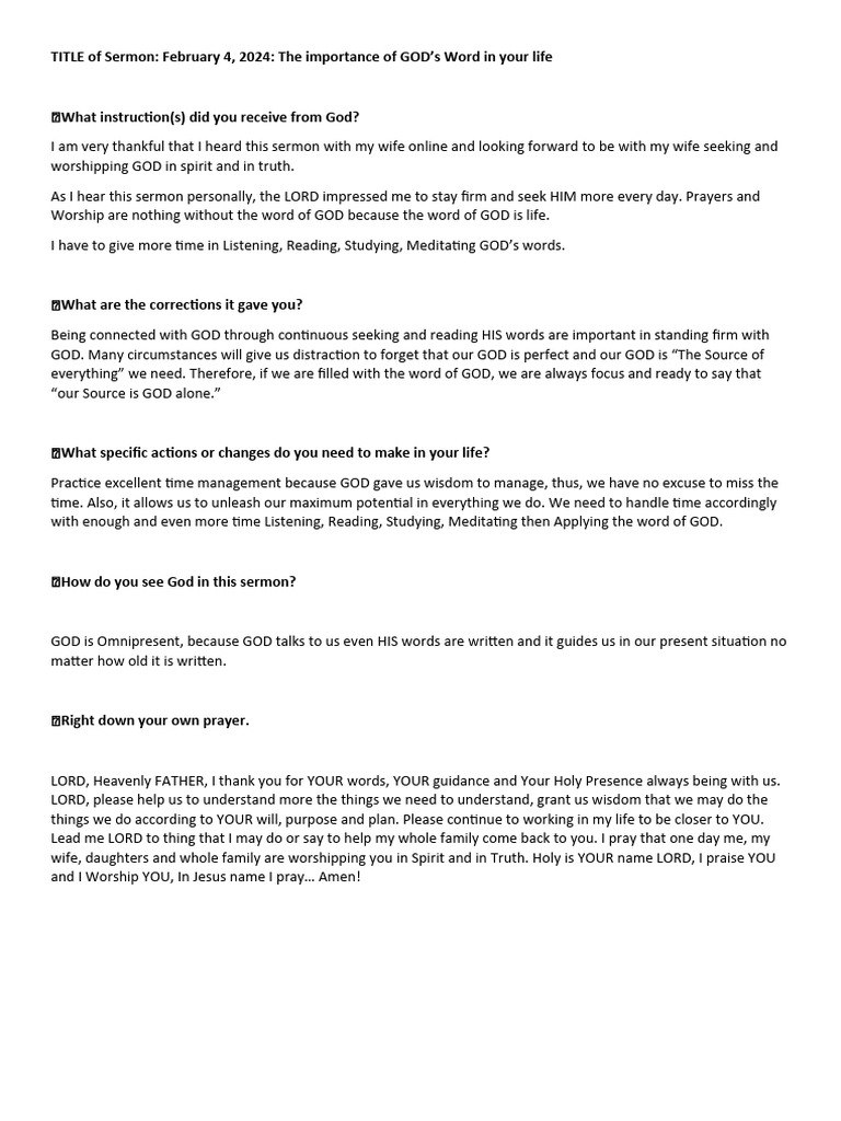 02-04-2024 Mac Morecho - The Importance of God's Word in Your Life | PDF 02-04-2024 Mac Morecho - The Importance of God's Word in Your Life | PDF