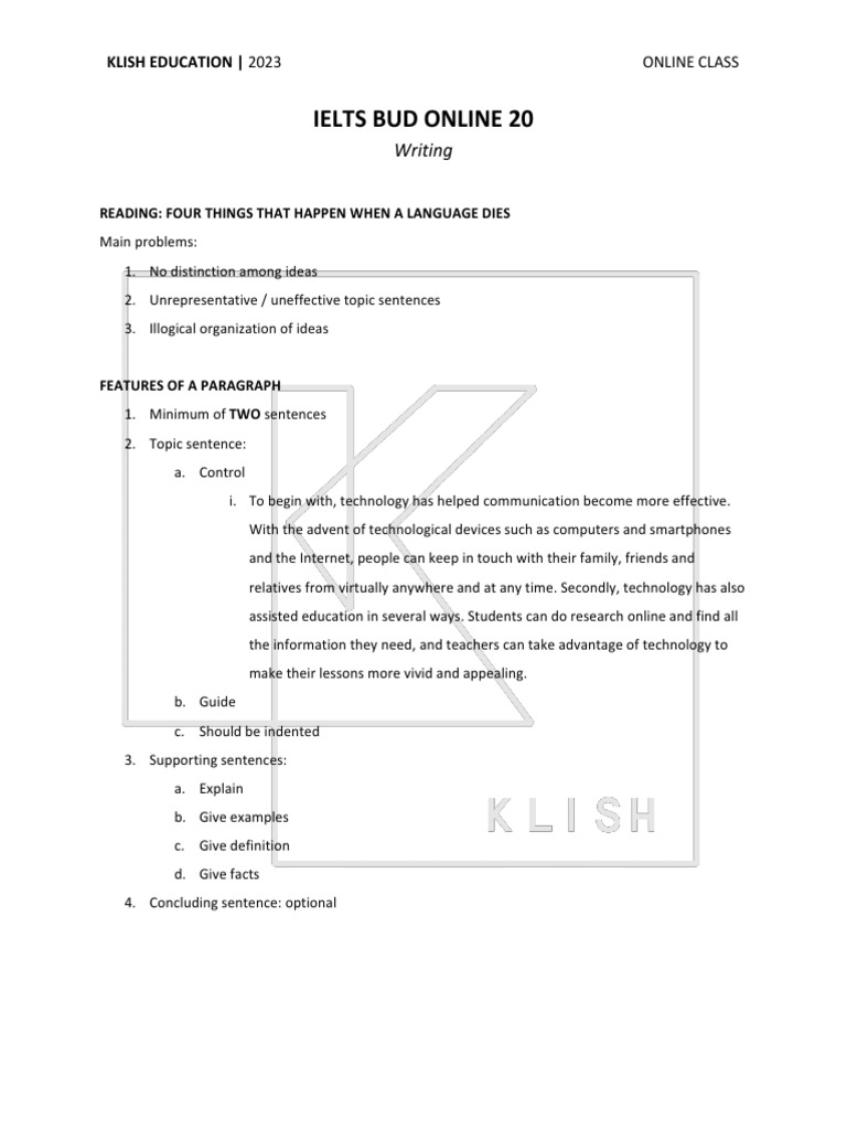(Klish) IELTS BUD - Body Paragraphs (Notes) | PDF | Communication ...