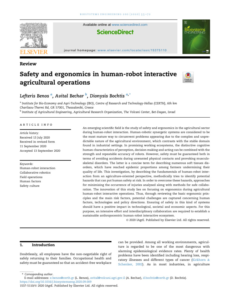 Safety and ergonomics in human-robot interactive agricultural ...