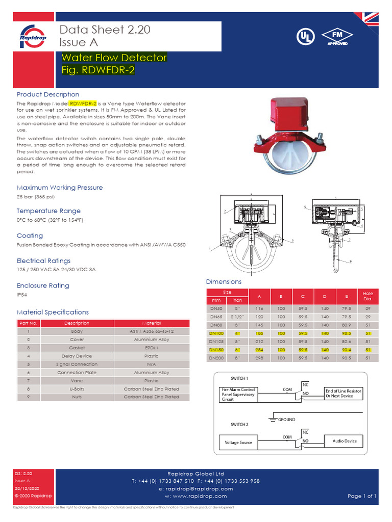 Water Flow Switch Data Sheet. | PDF | Switch | Electrical Engineering