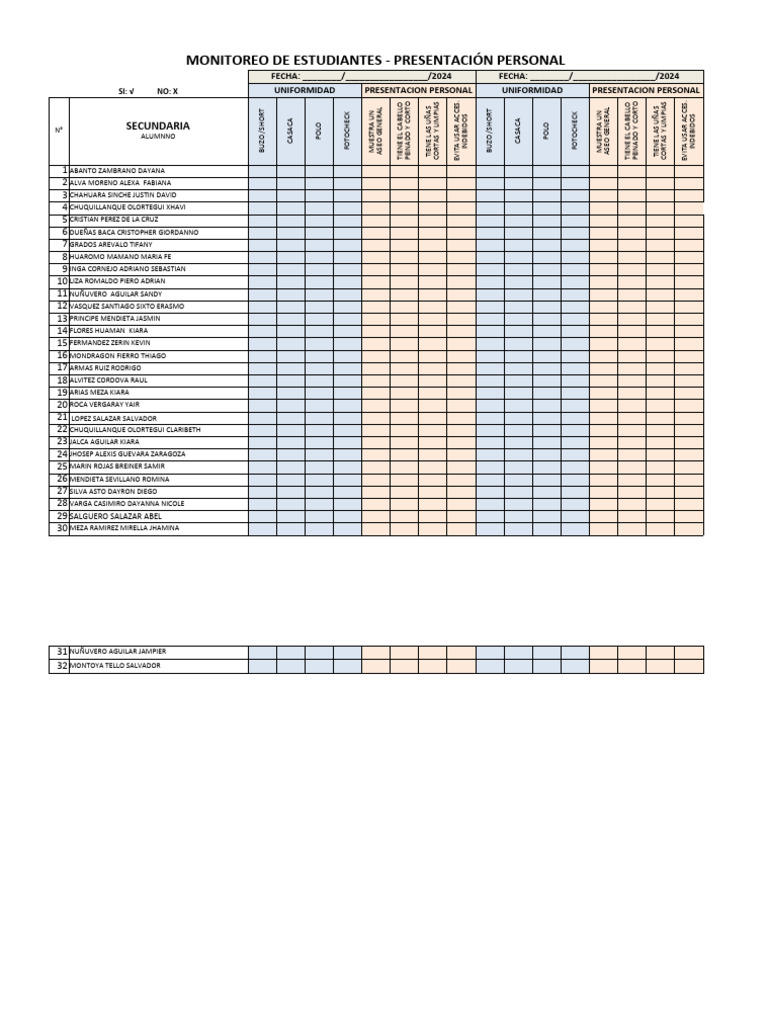 Monitoreo de Uniformidad 2024 Secundaria PDF | PDF